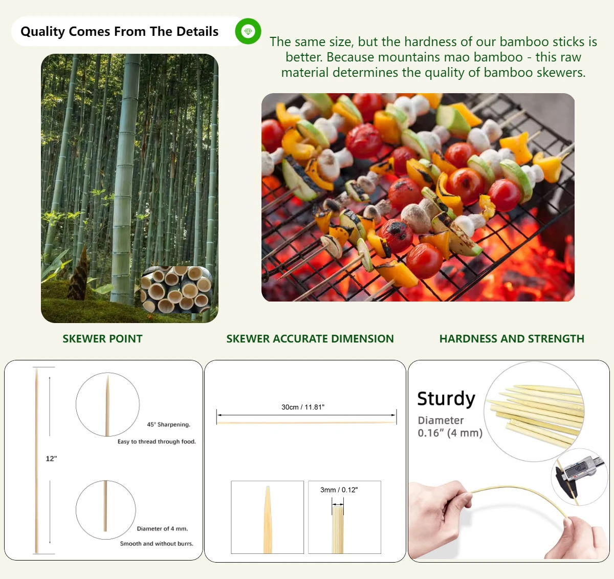 Premium Long 150mm Diameter 5mm Bamboo Skewers - Buy Grilling Skewers ...