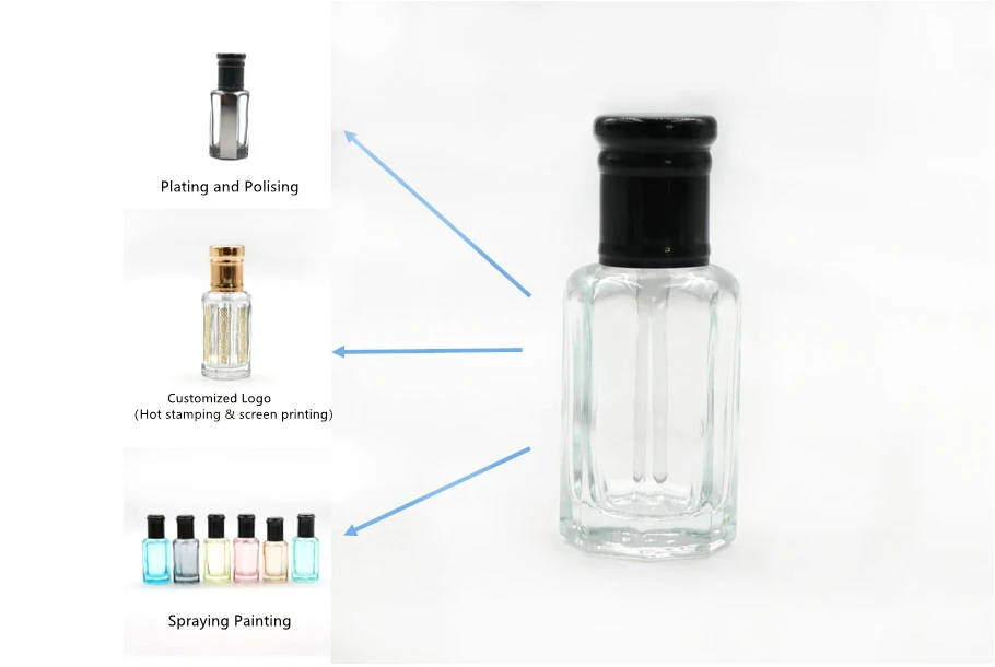3ml 6ml 12ml Black Attar Glass Oud Oil Perfume Tola Bottle