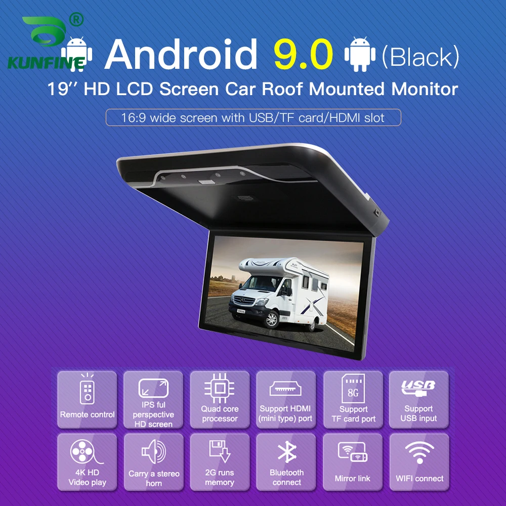 Car Roof Monitor Ips 19 Inch Flip Down Screen Overhead Multimedia Video ...