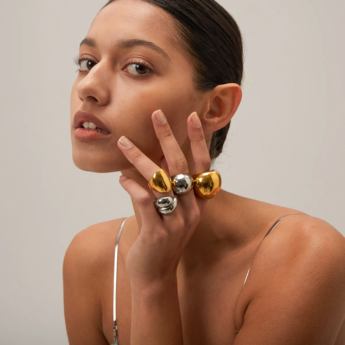 J&D Chunky Spherical Rings 18K PVD Gold Plated Stainless Steel Tarnish ...