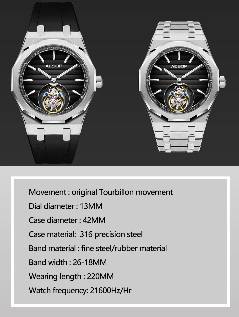 Aesop Classic Fashion Luxury Real Tourbillon Watches Men's