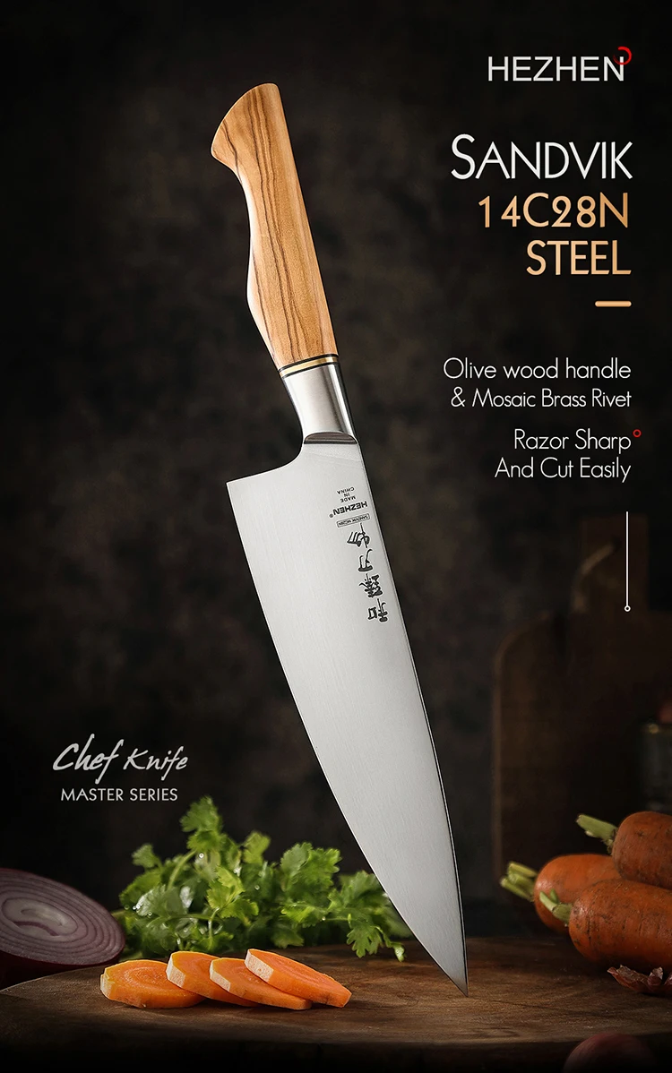 Sandvik 14C28N Stainless Carbon Steel Chef Knife with Olive Wood Handle ...