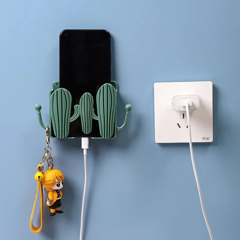 Wall Mounted Phone Plug Holder With Storage Hooks Home Sundries ...