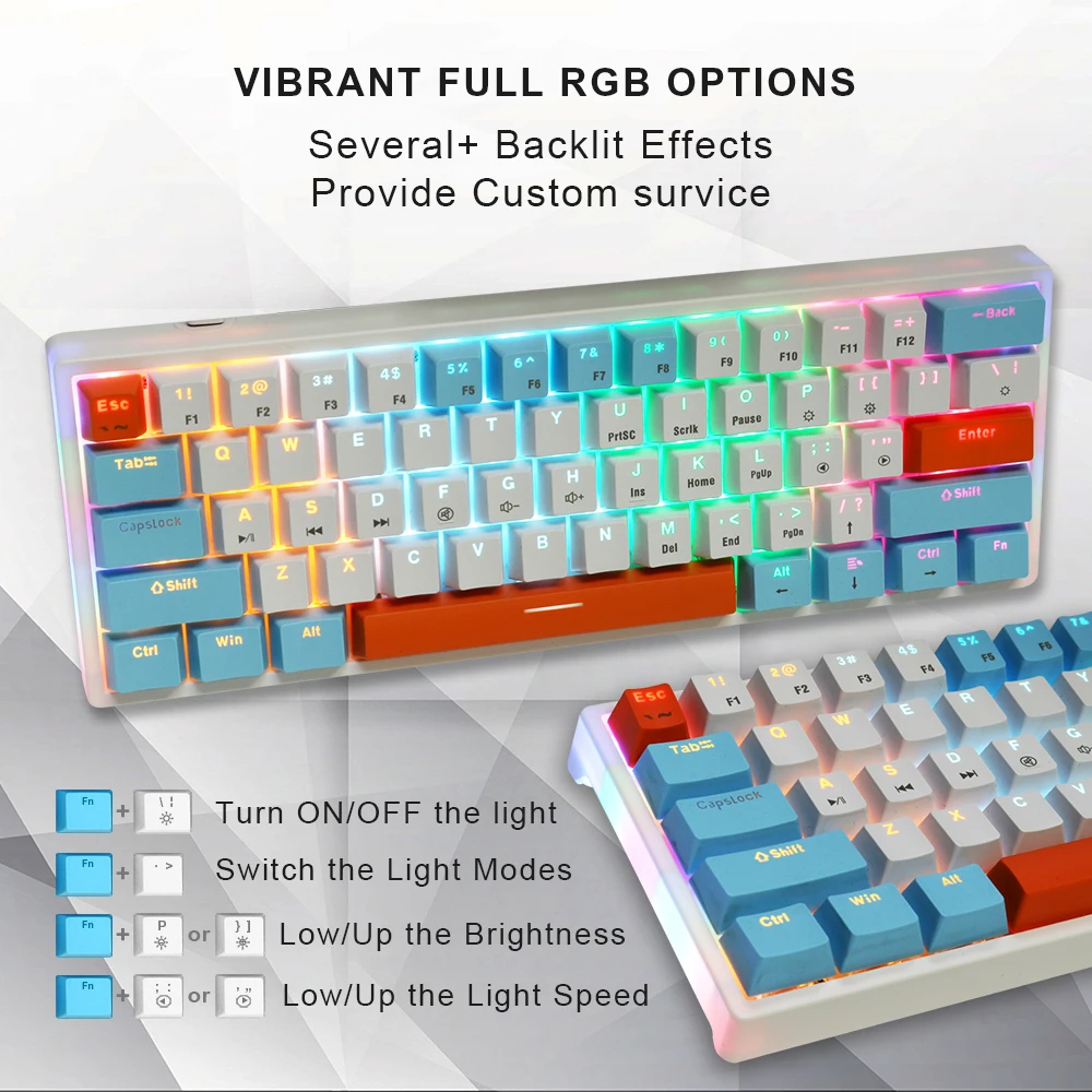 Wholesale 60% Usb Wired Light Led Fashion Gaming Keyboards 61 Keys Blue ...