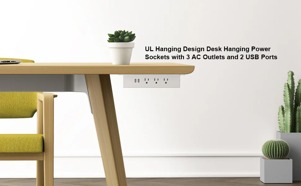 Desk Hanging Power Sockets with USB Ports - Mount under Desk