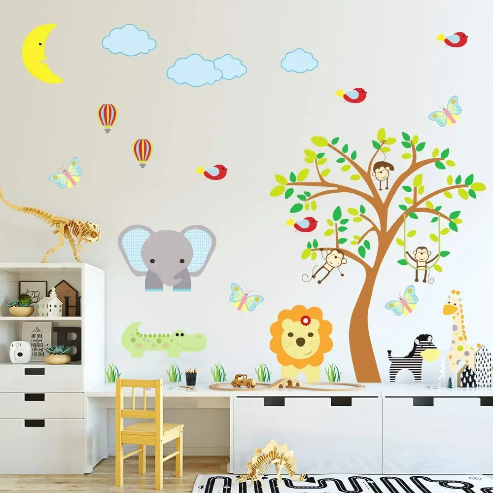 Nicro Cartoon Jungle Animals Kids Wall Decoration Stickers Wall Decals ...