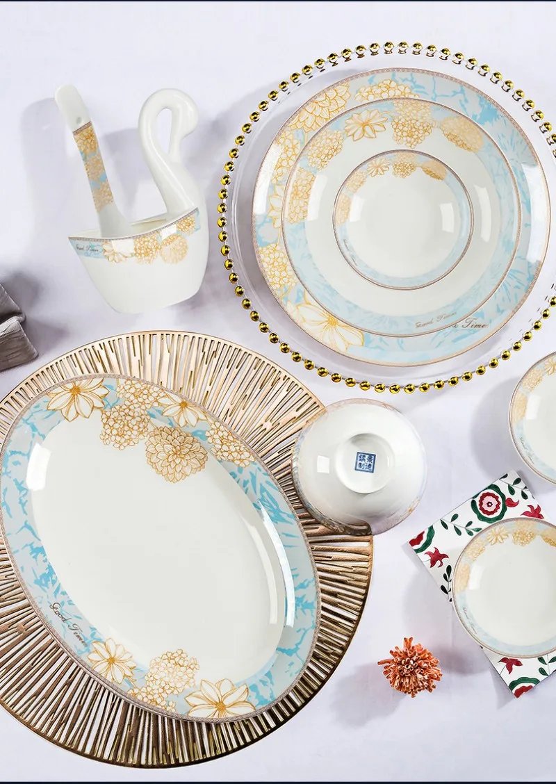 New Chinese Style 56-Piece Bone China Dinnerware Set for 10 - Eco ...