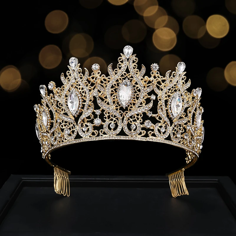 Custom Tall Beauty Crown Tiaras With Combs Champagne Pagne Tiara Crown ...