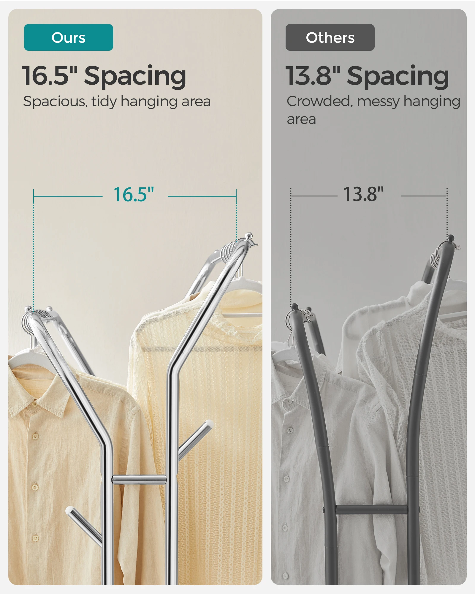 SONGMICS Heavy Duty Double Pole Clothes Racks - Adjustable & Rolling
