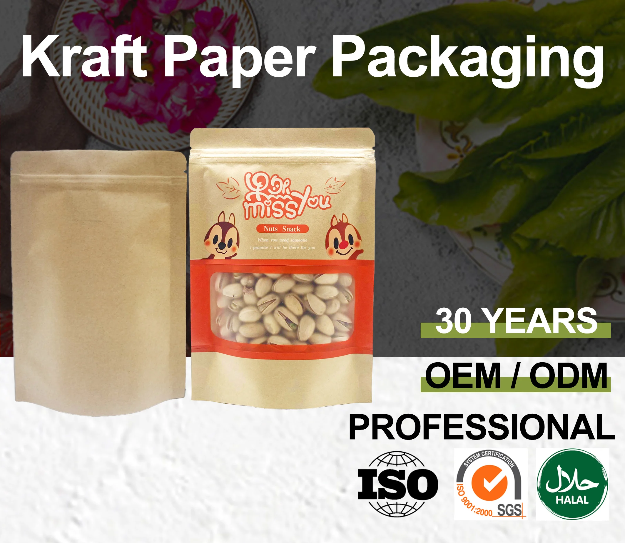 Custom Printed Resealable Kraft Paper Doypack Packaging