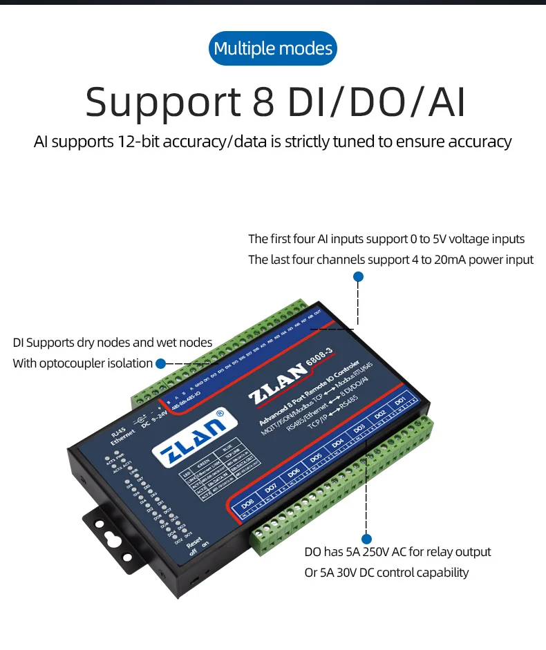 Remote I/O module switching to Ethernet analog data acquisition 8-channel digital switching ...