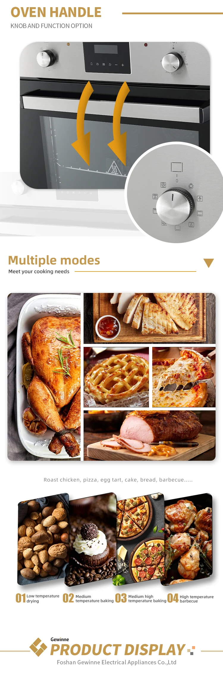 70l Big Capacity Built-in Ovens For Kitchen Timer Function Stainless ...