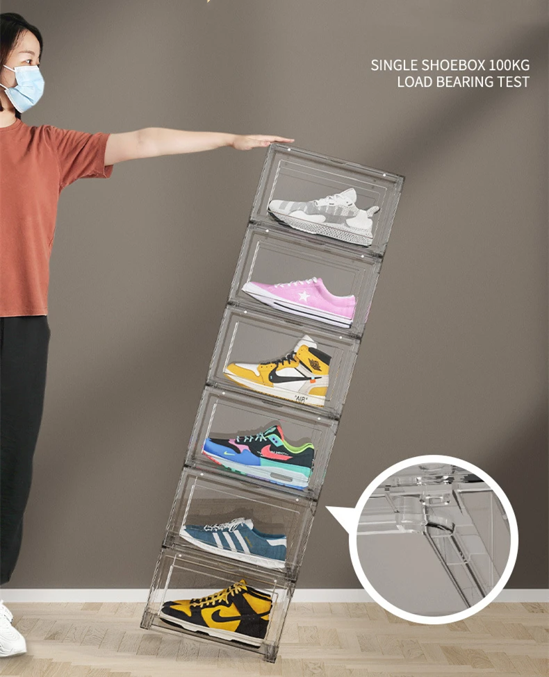 Shoe Box Stackable Shoe Containers Organizer Custom Acrylic Sneaker Storage Box Storage Boxes ...