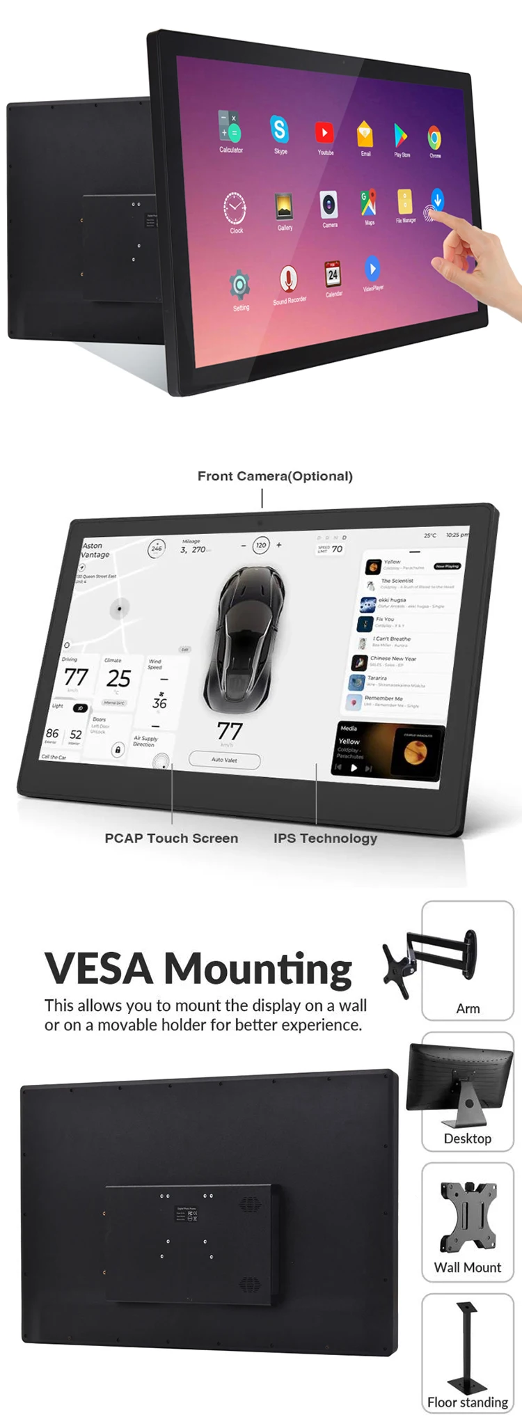 27 Inch FHD Capacitive Touch Digital Signage Android WIFI Advertising ...