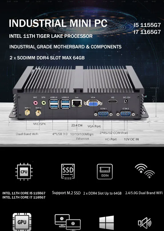 Manufacturer Minipc 7*USB Industrial Embedded Desk Computer