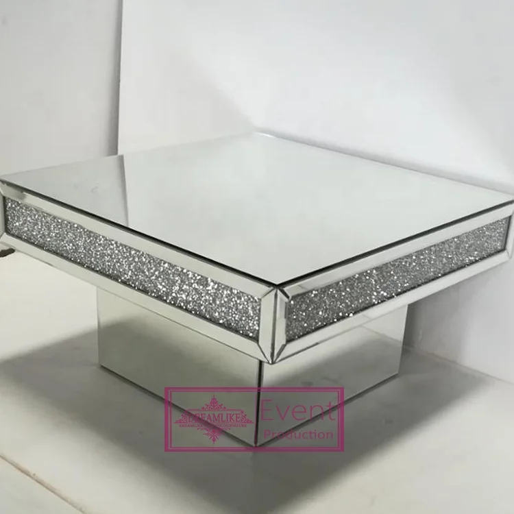 Shining Sparkle Diamond Floating Silver Mirrored Crystal Side Table ...