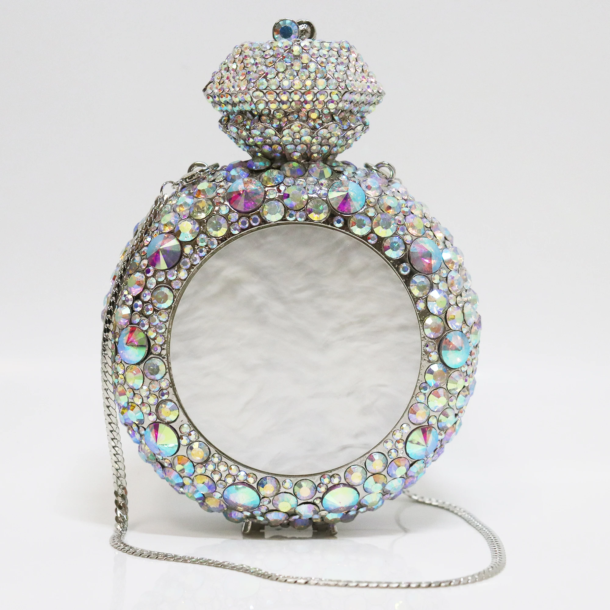 Luxury Evening Bag - Perfume-Shaped Clutch with Rhinestones