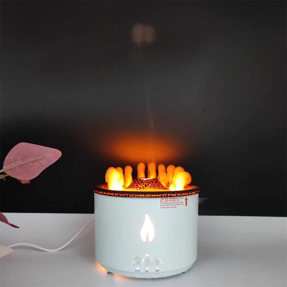 Cracked Volcano Shape Flame Diffuser Humidifier Customized Fire Double Led Light 3d Simulated ...