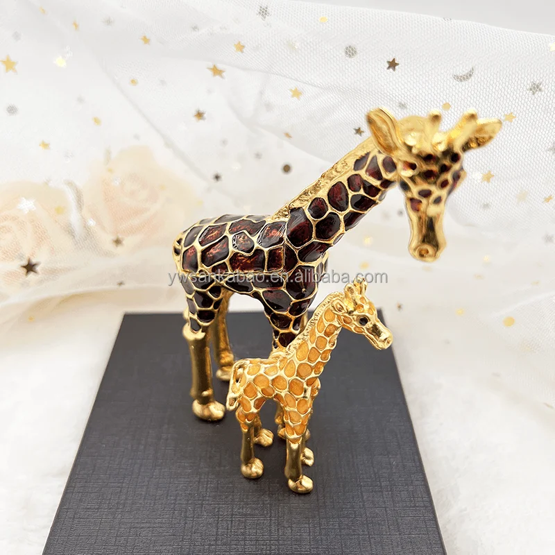 Mom And Baby Giraffe Hinged Enameled Metal Jewelry Boxes Animal ...