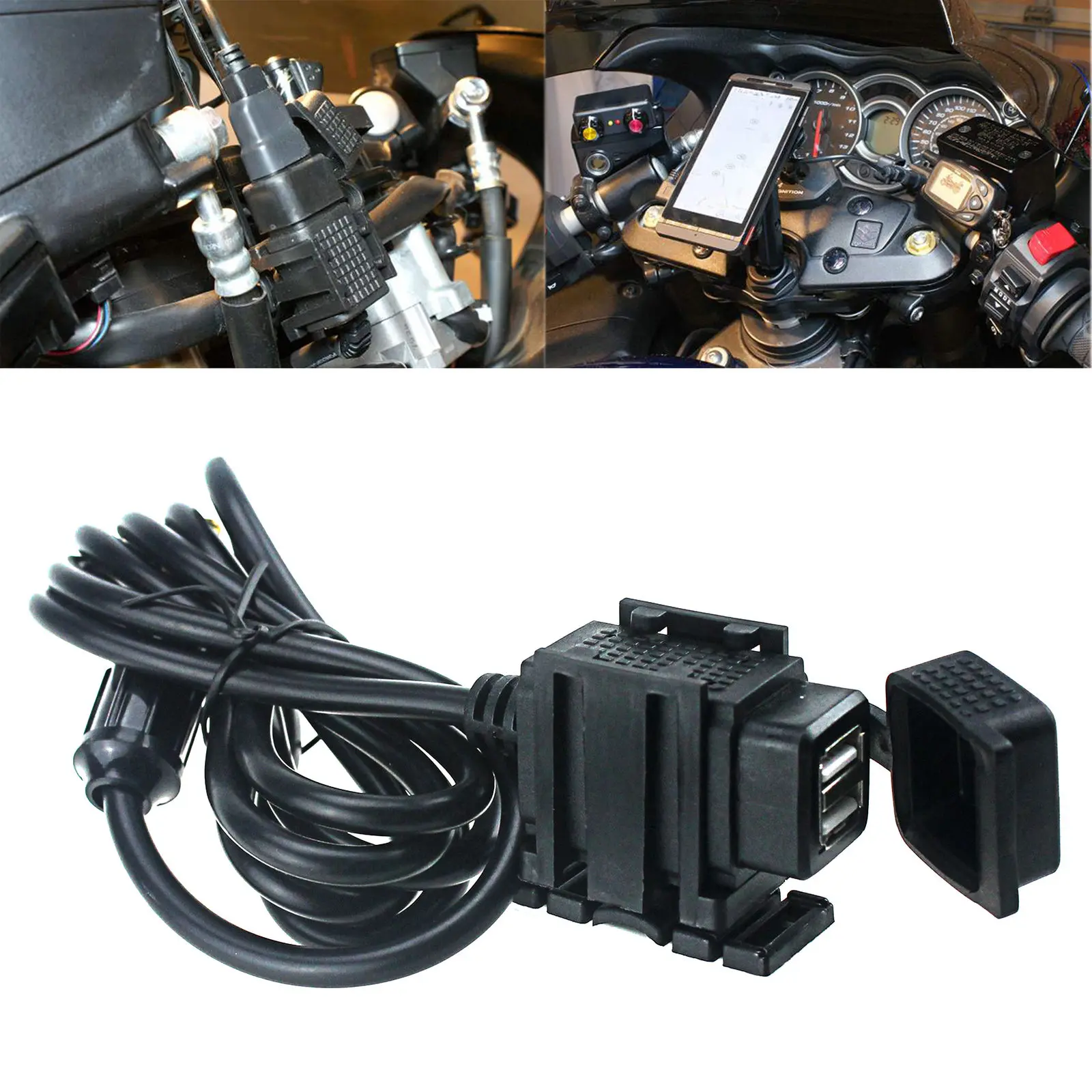 Dual Usb Port Waterproof Motorbike Handlebar Fast Charger Adapter Power ...