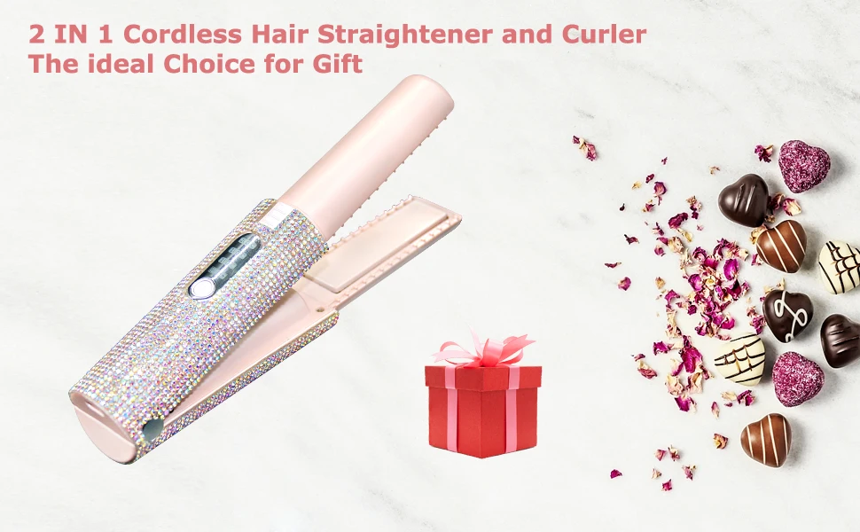 Custom USB Portable Bedazzle Flat Curling Iron - Wireless Hair Straightener