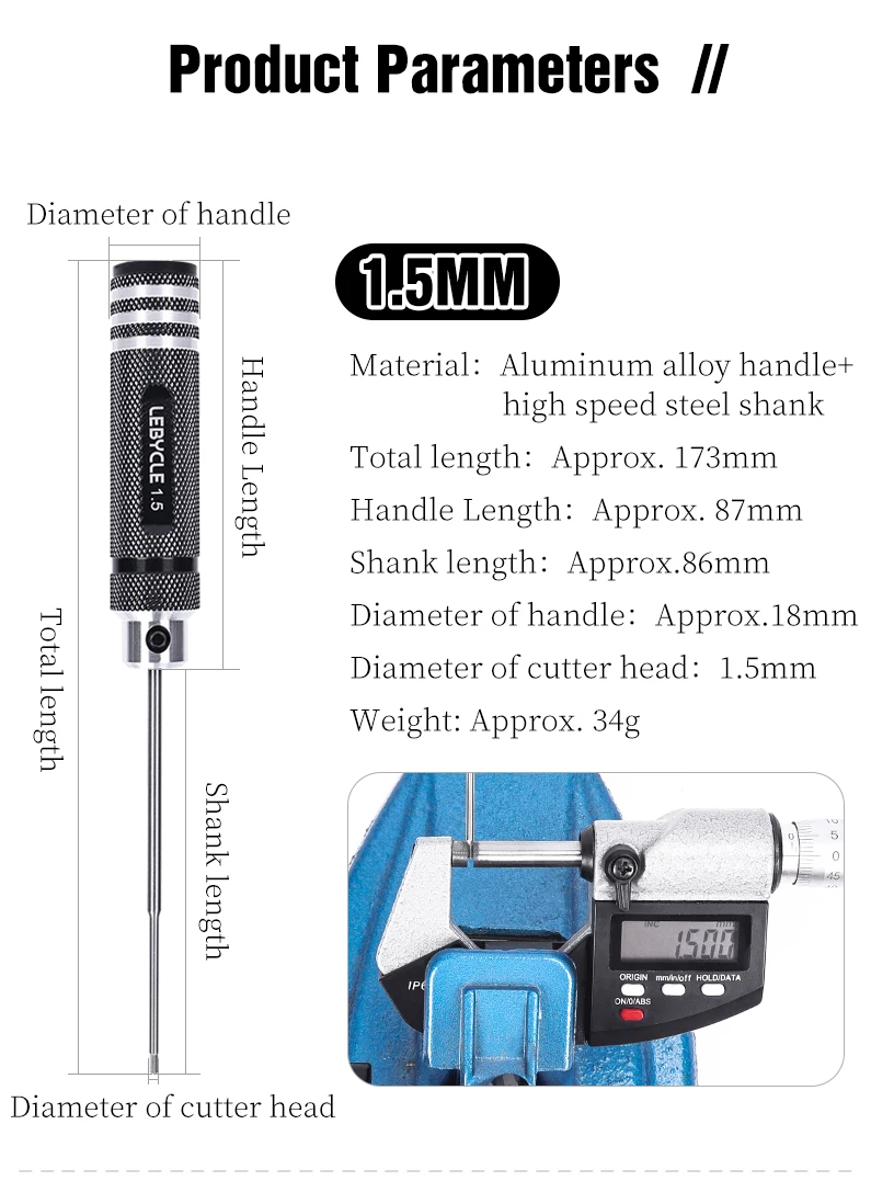 LEBYCLE Bike Precision Hexagonal Screwdriver Speed Steel Hex Driver Wrench Screwdriver 1.5mm 2mm ...