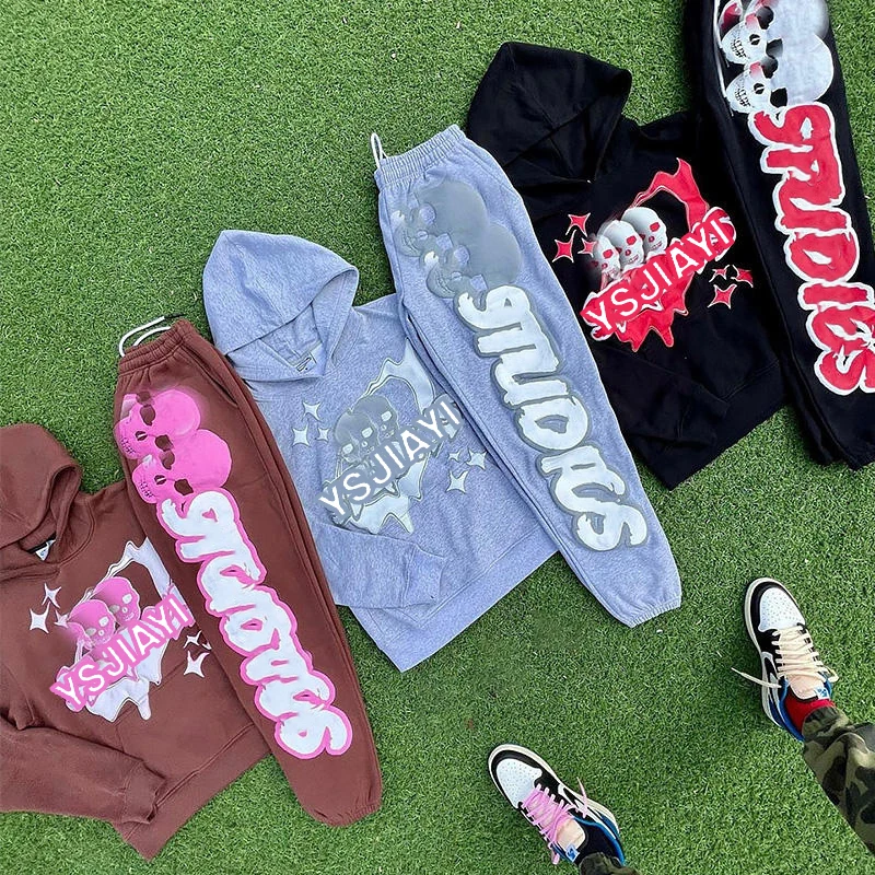 Custom Flared Puff Printing Stacked Sweat Suits for Men