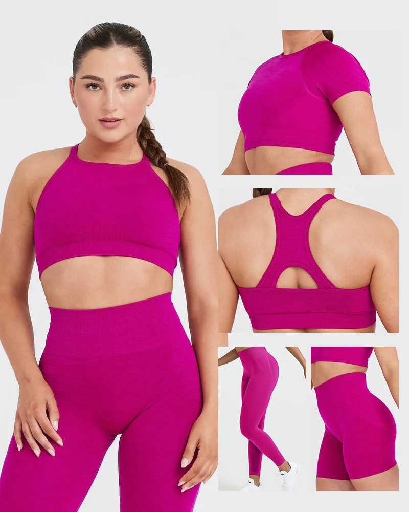 Wholesale 5 Piece Sets Long & Short Sleeve Yoga Wear Sports Bra Leggings Seamless Gym Fitness ...