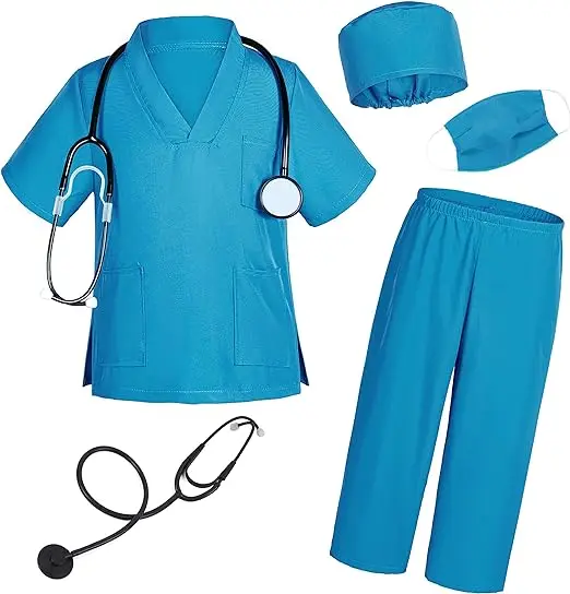 Children Doctor Surgical Costume With Stethoscope Hat And Mask Doctors ...