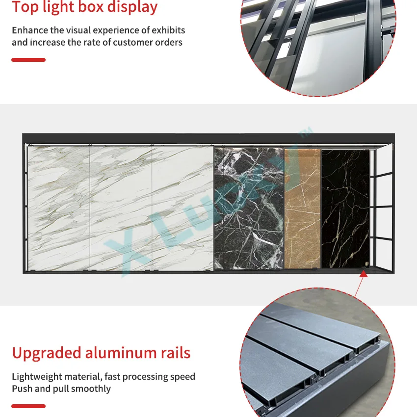2024 Custom Stone Display Shelf Steel Tile Push-pull Sliding Showroom ...