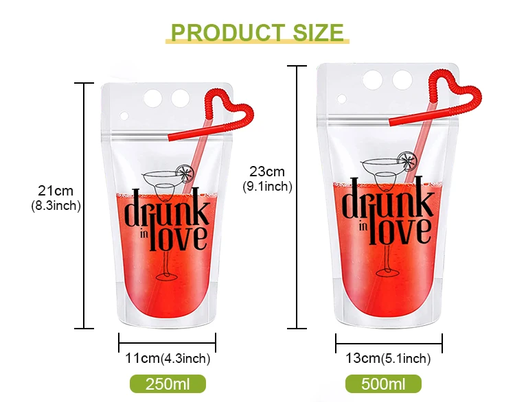 Custom Plastic Stand Up Party Beverage Bag Zipper Clear Juice Drink ...