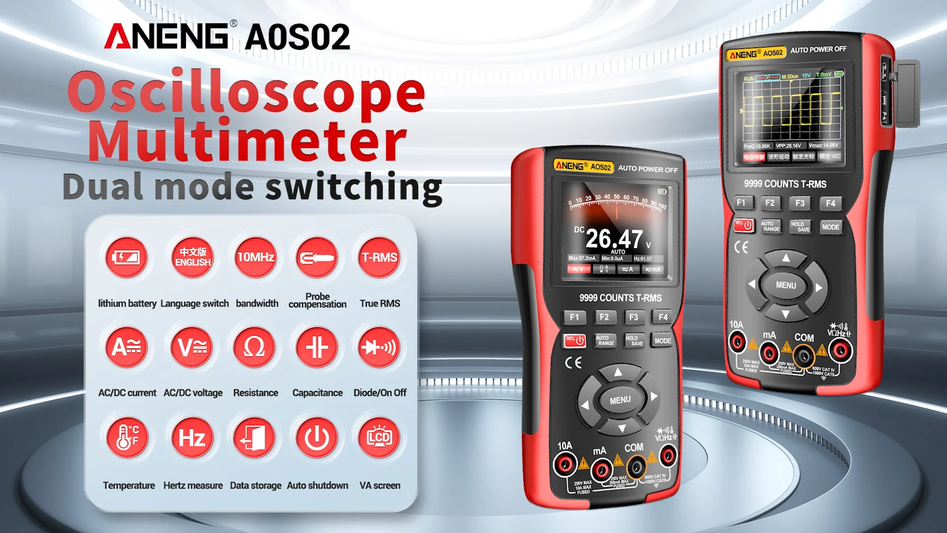 Aneng Aos02 Professional Digital Oscilloscope Multimeter True Rms 48ms ...