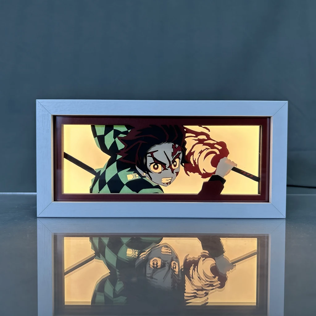 Kimetsu no Yaiba Tanjiro Kamado Anime Light Box Wood Paper Cut Shadow ...