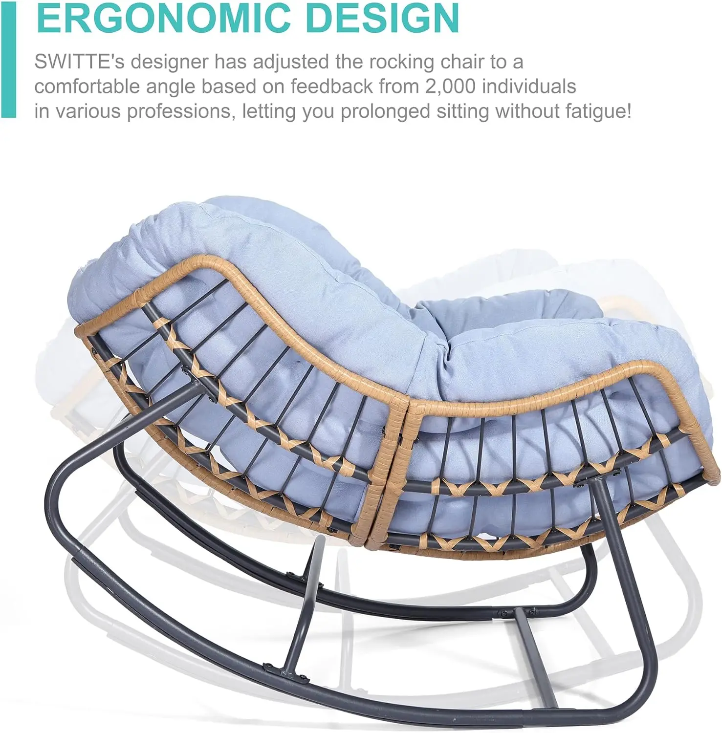 Patio Rattan Wicker Rocking Egg Chair for Outdoor Enjoyment
