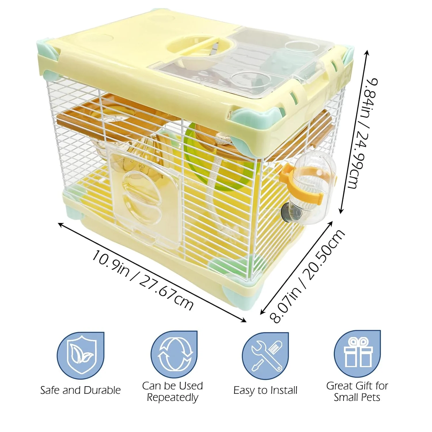2 Layers Dwarf Hamster Cage& Habitat Small Animal Travel Cage with ...