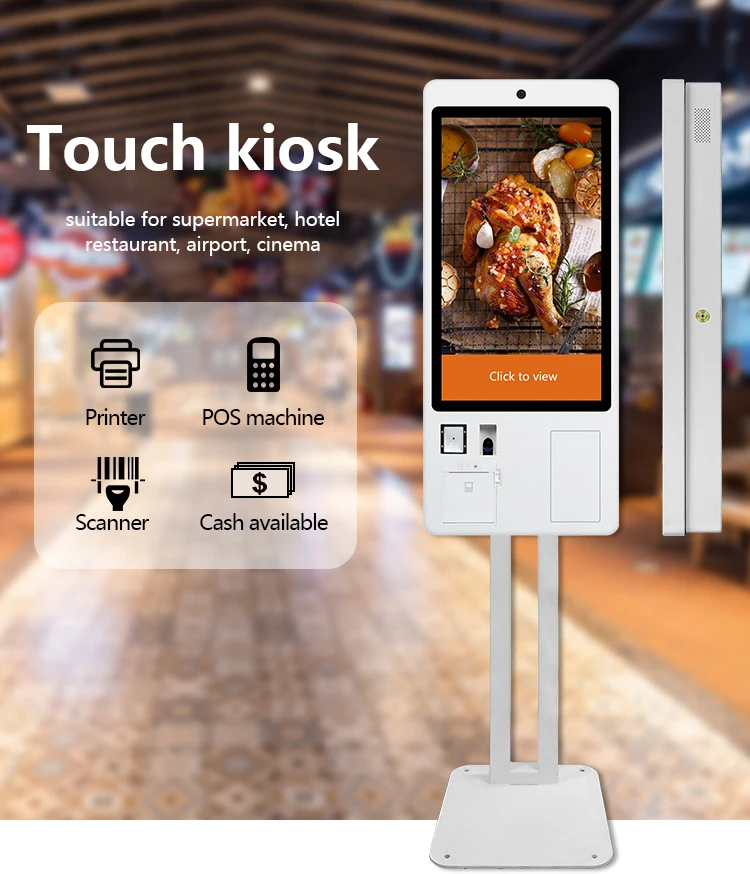 24 Inch Freestanding Bill Payment Queue Management System Kiosk Touchscreen Restaurant Self ...