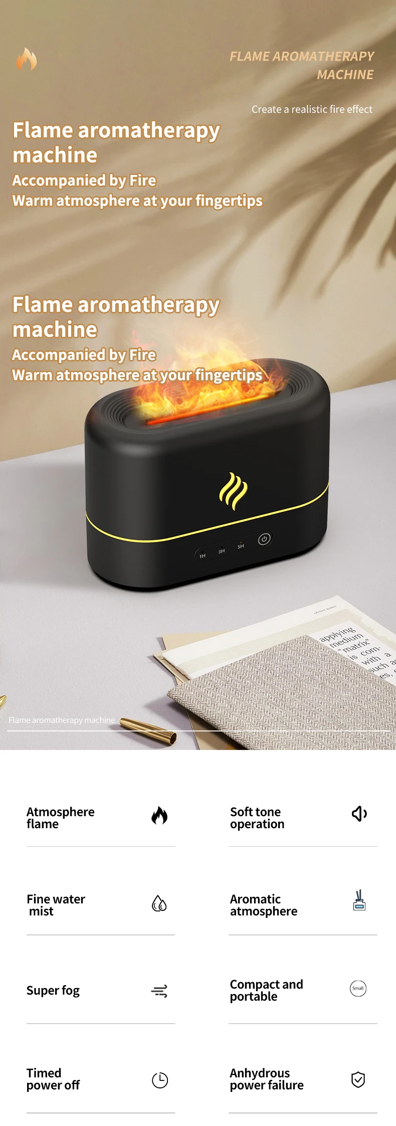 Flame Humidifier 250ml Fire Flame Humidifier Aroma Diffuser For Gifts ...