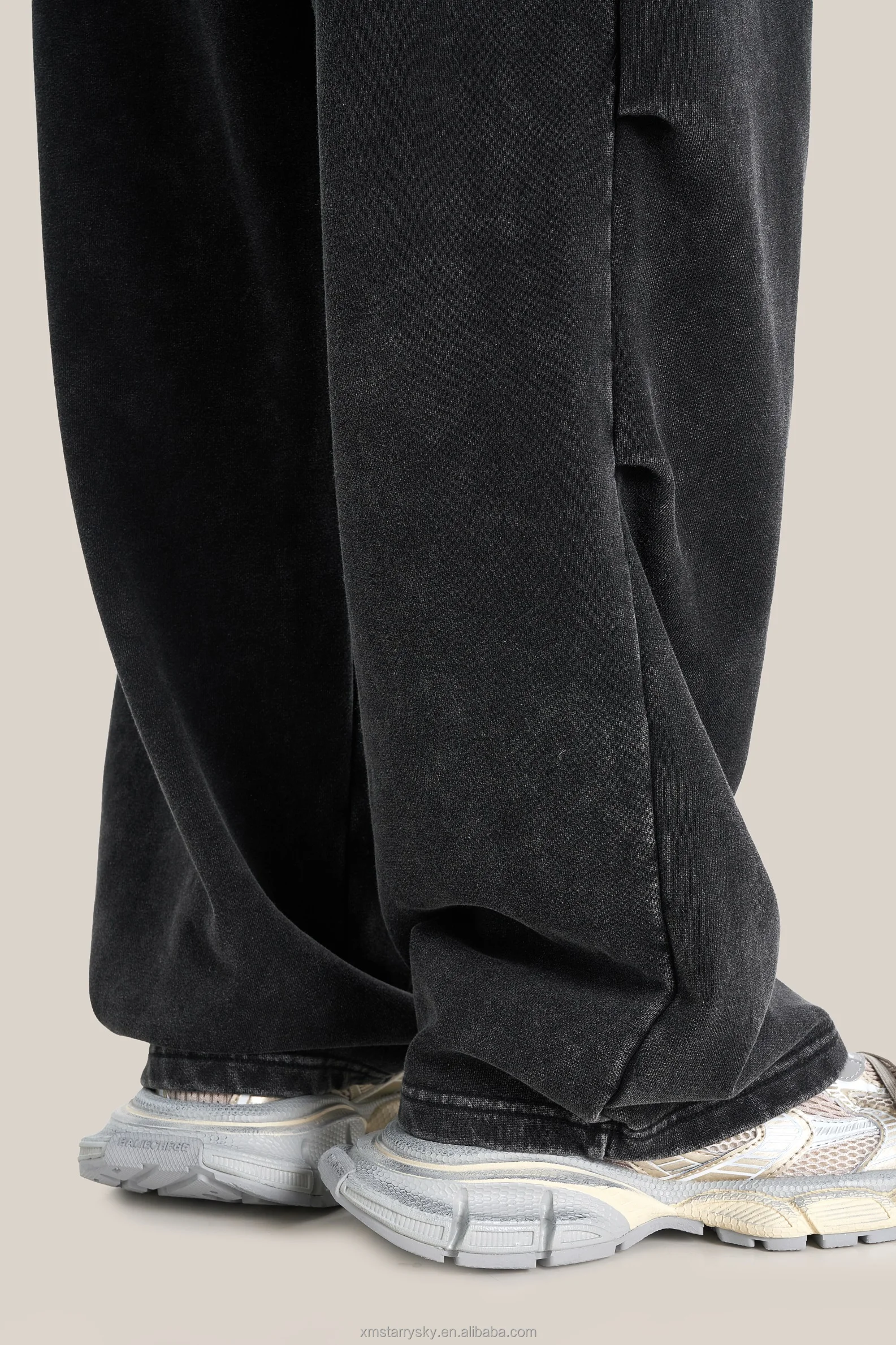 Men's Casual Loose Straight Sweatpants Washed Knit Baggy Flat Trousers ...