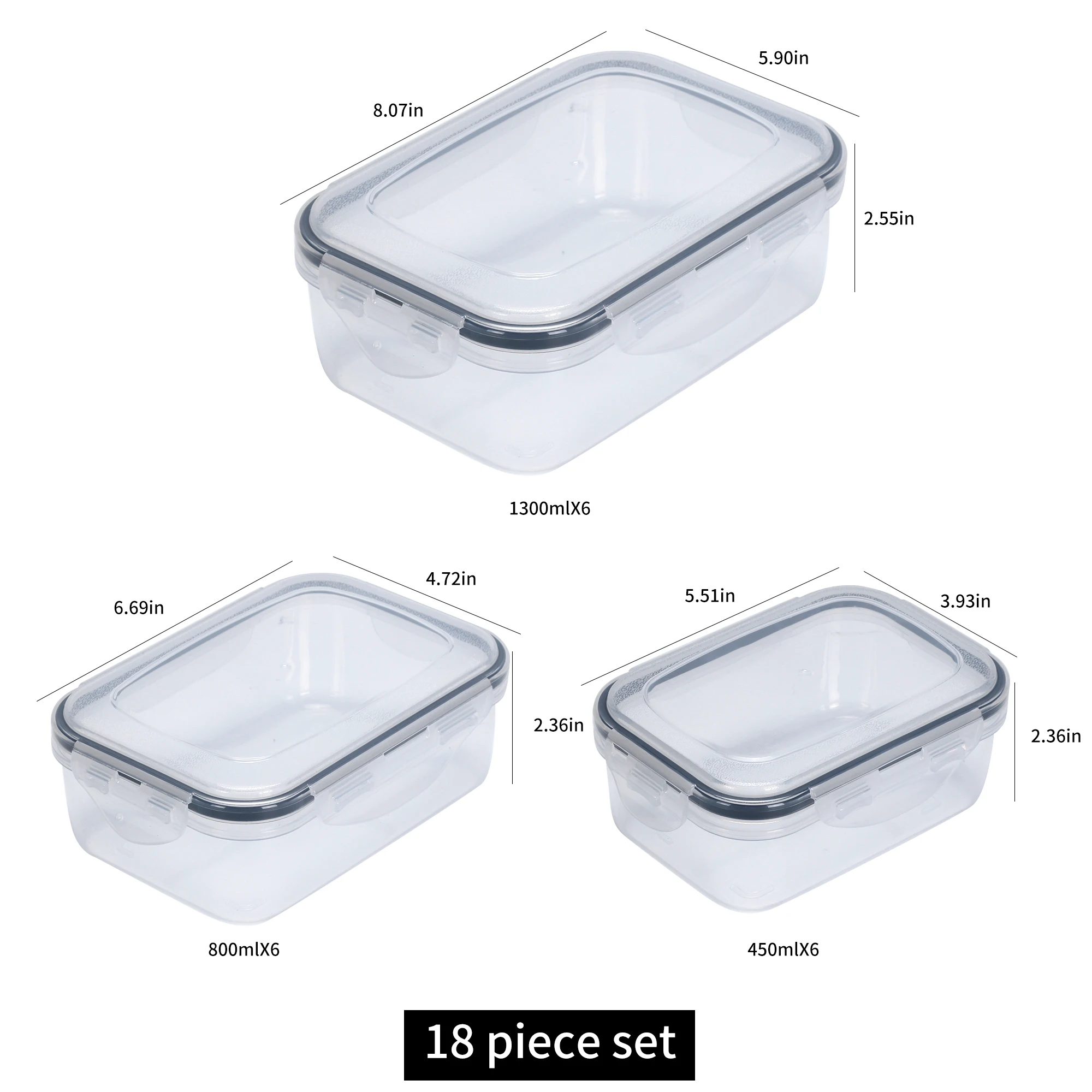 18 Piece Kitchen Home Plastic Refrigerator Storage Box,Stackable Food ...