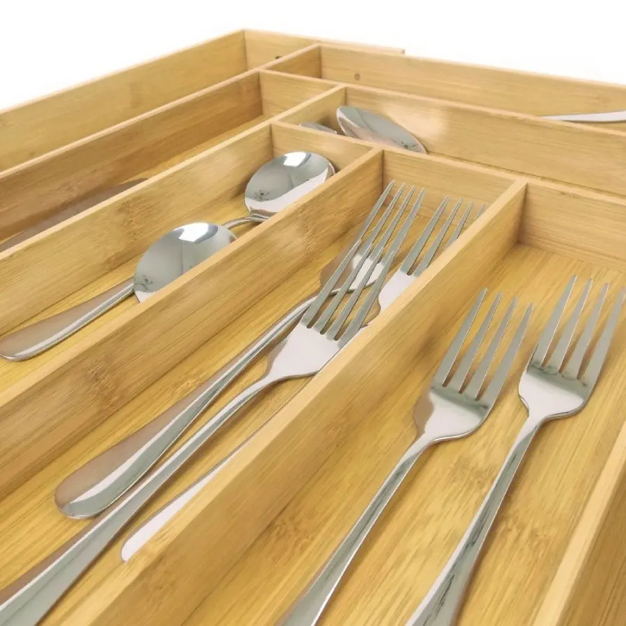 Eco Green Large Expandable Bamboo Utensil Silverware Cutlery Tray ...