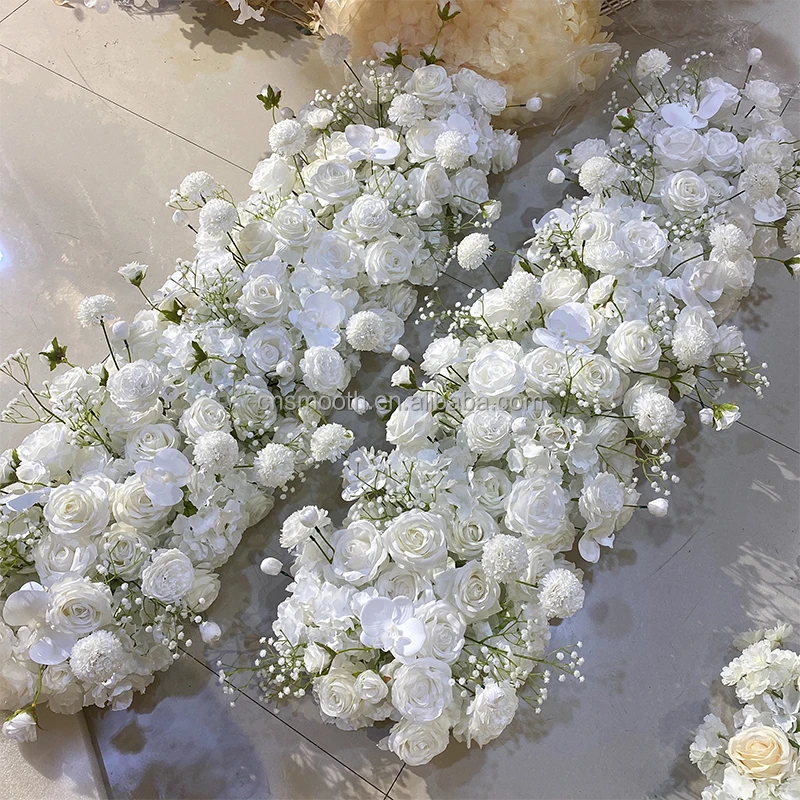 Hot Sale Artificial White Silk Rose Flower Runner Wedding Flower ...