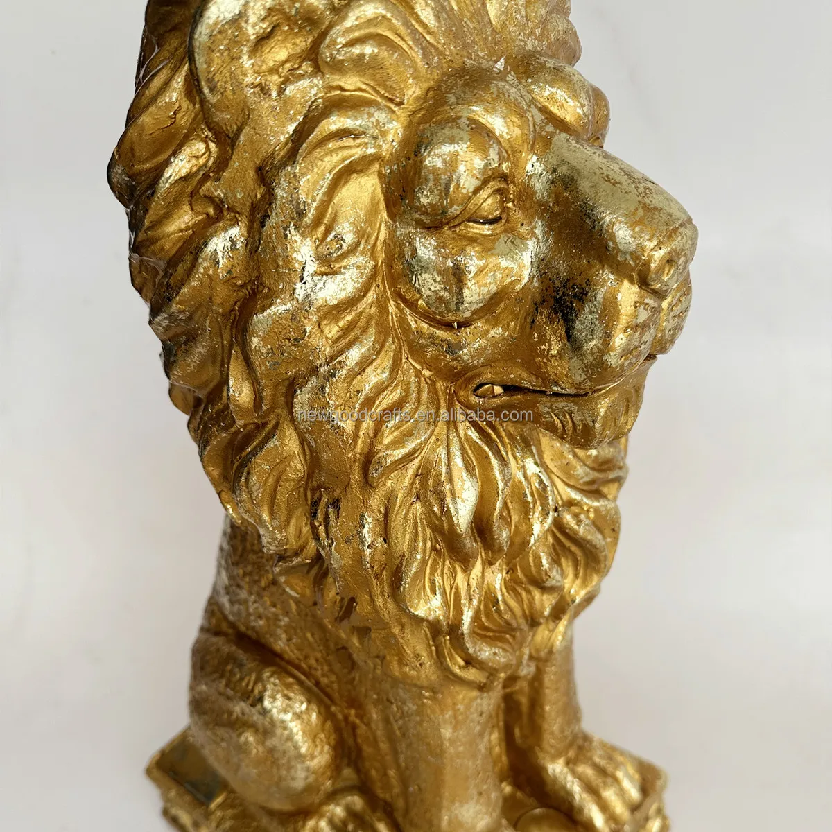 Polystone Guardian Standing Lion Outdoor Statue Gold Sculpture By ...