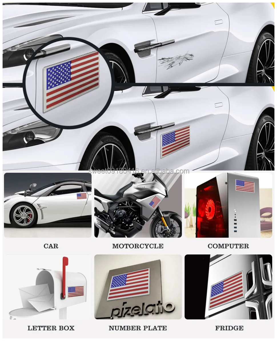 Wholesale Embossed 3D Metal American Flag Emblem Decal Stickers Brushed ...