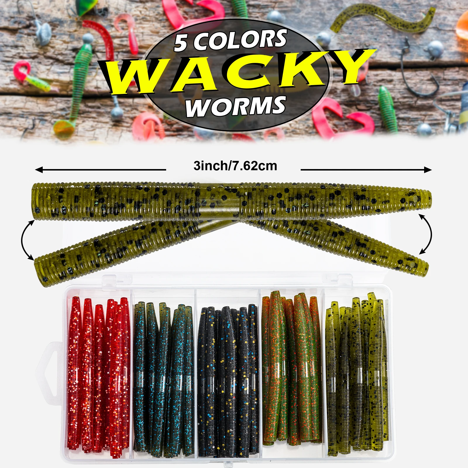 50pcs Soft Worm Lure Set - Perfect for Freshwater Fishing