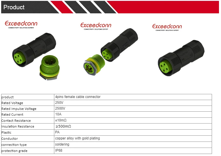 Exceedconn IP68 Green Connector - 4 Pin Wire Cable Extension