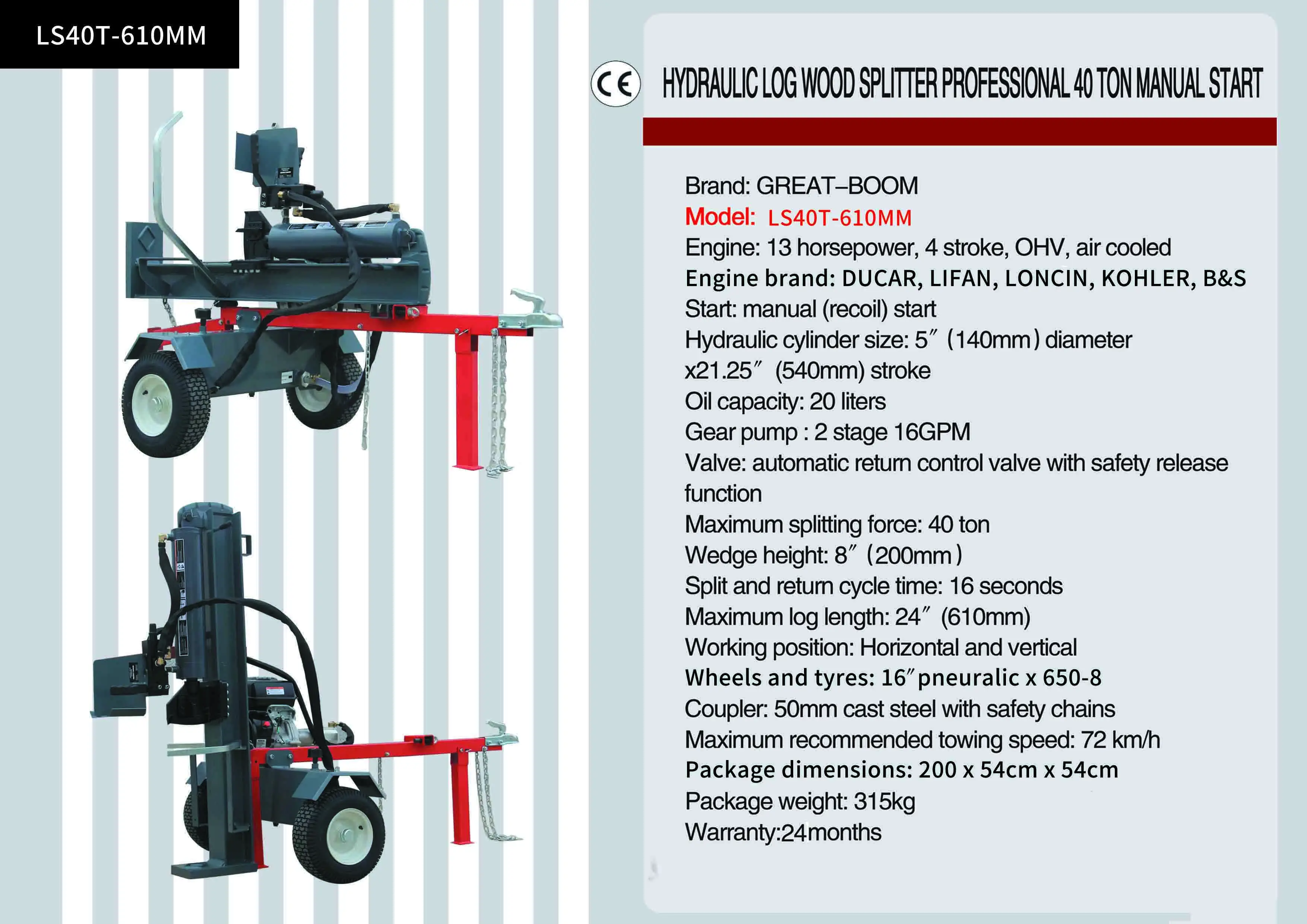 New CE Industrial Log Splitter Fast Wood Cutter Machine Horizontal ...
