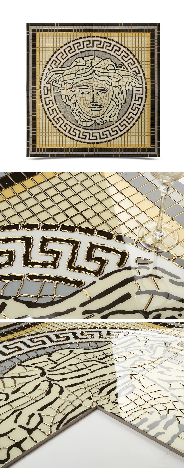 Luxury Black White Glossy Polished Porcelain Tile Lion Head Medusa ...