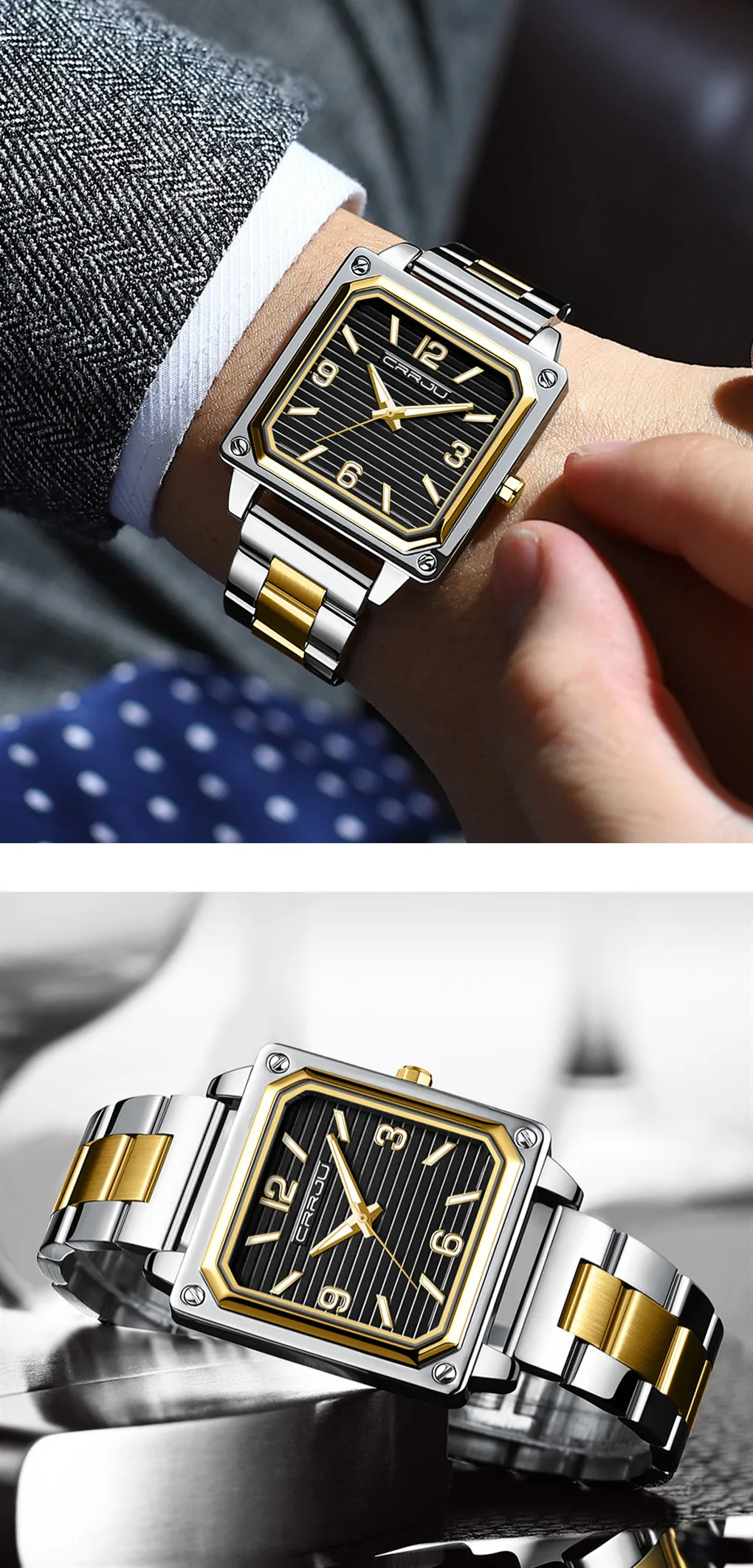 Crrju Luxury Brand Waterproof Quality Stainless Steel Band Square Dial ...