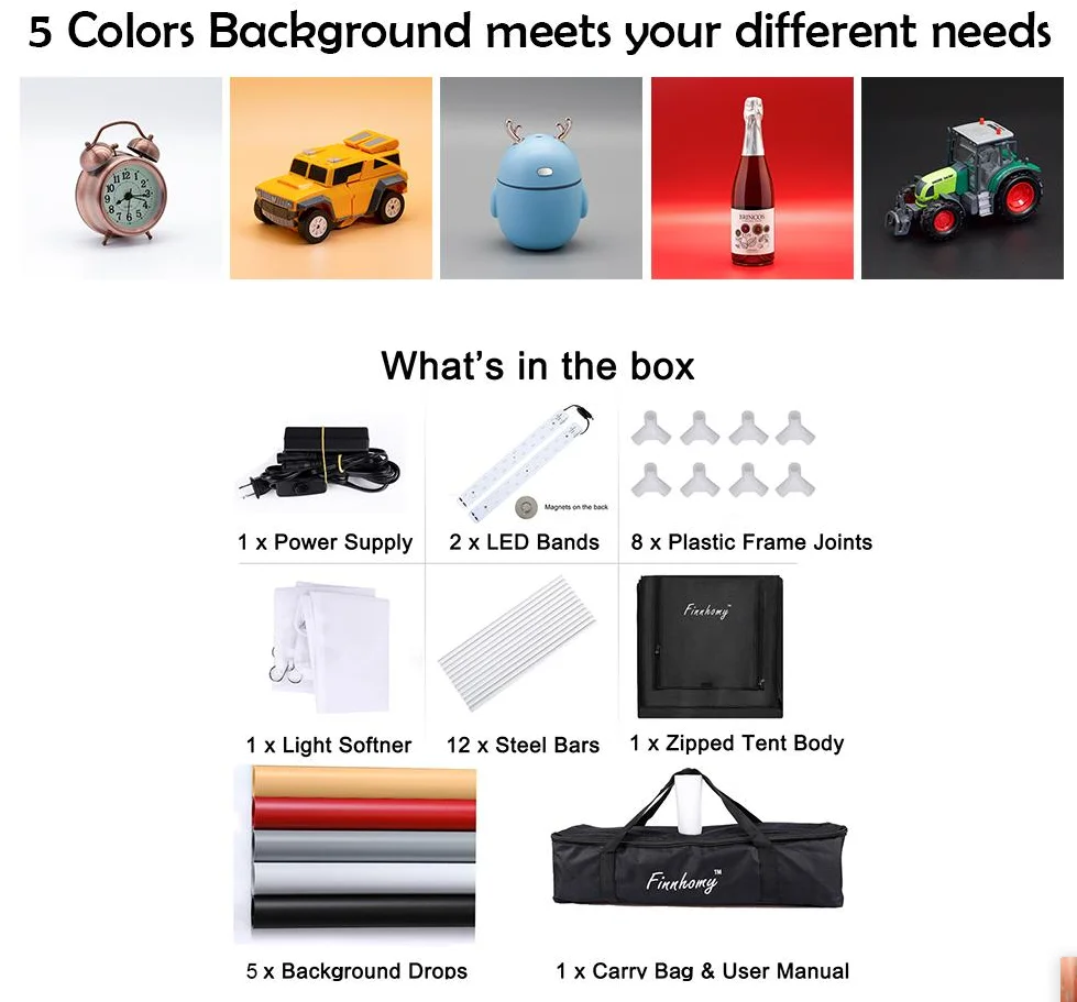 60CM Foldable Portable Photography LED Lightbox Photo Box Studio Two ...