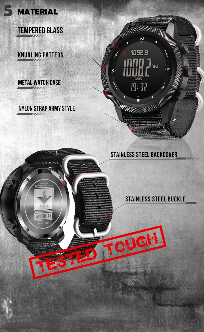 NORTH EDGE AP46 Men's Digital Watch - Sports & Waterproof